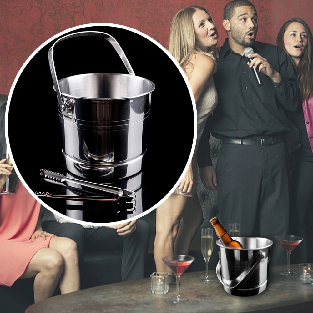 Kitchen Ice Bucket Party Container Tools With Tongs Stainless Steel Bar ...