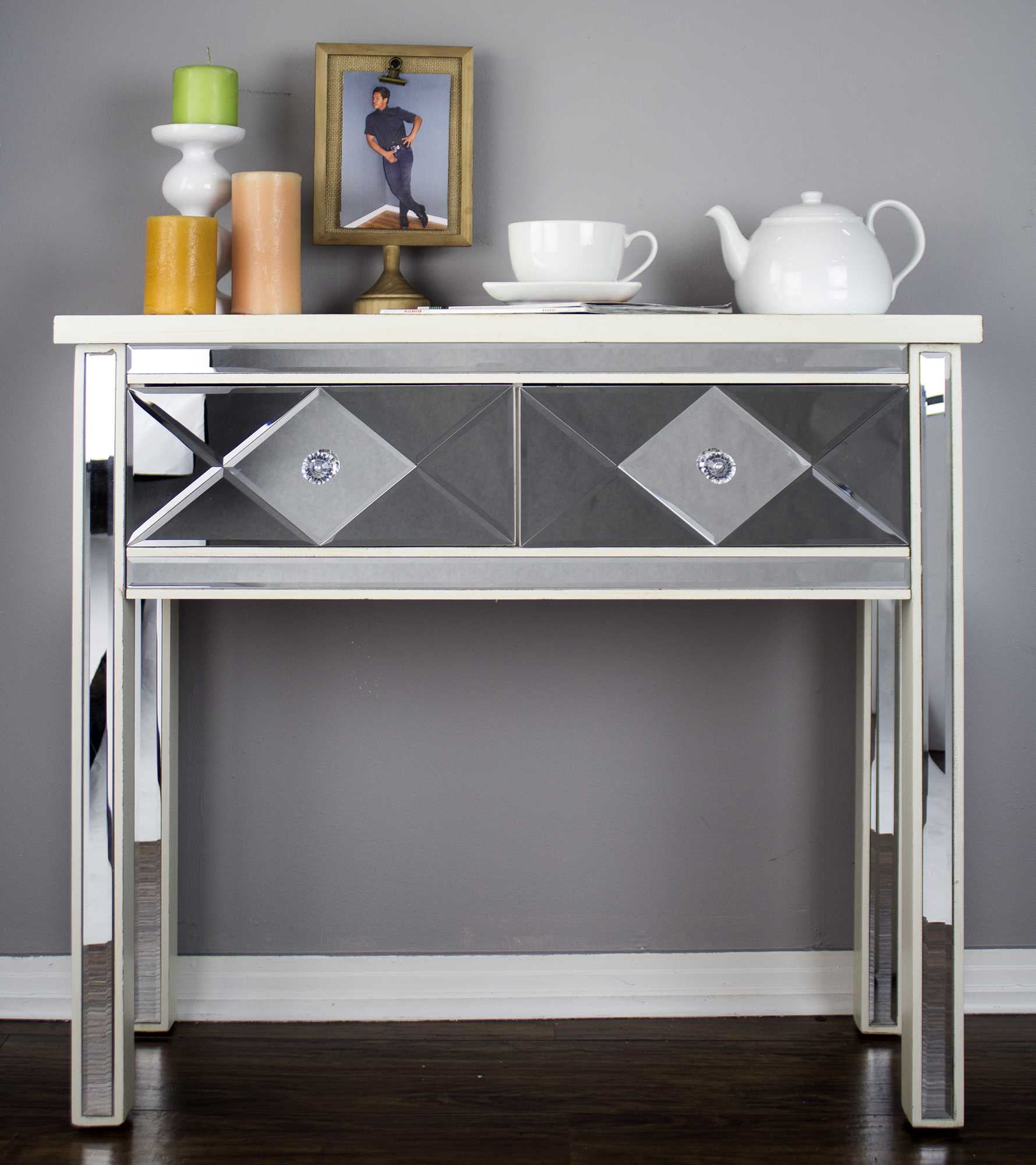 22' Antique White Mirrored Console Table with 2 Drawers - Walmart.com