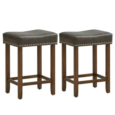 Hommoo Saddle Stool Set of 2, 29 Inch Bar Stools with Faux Leather, PU ...