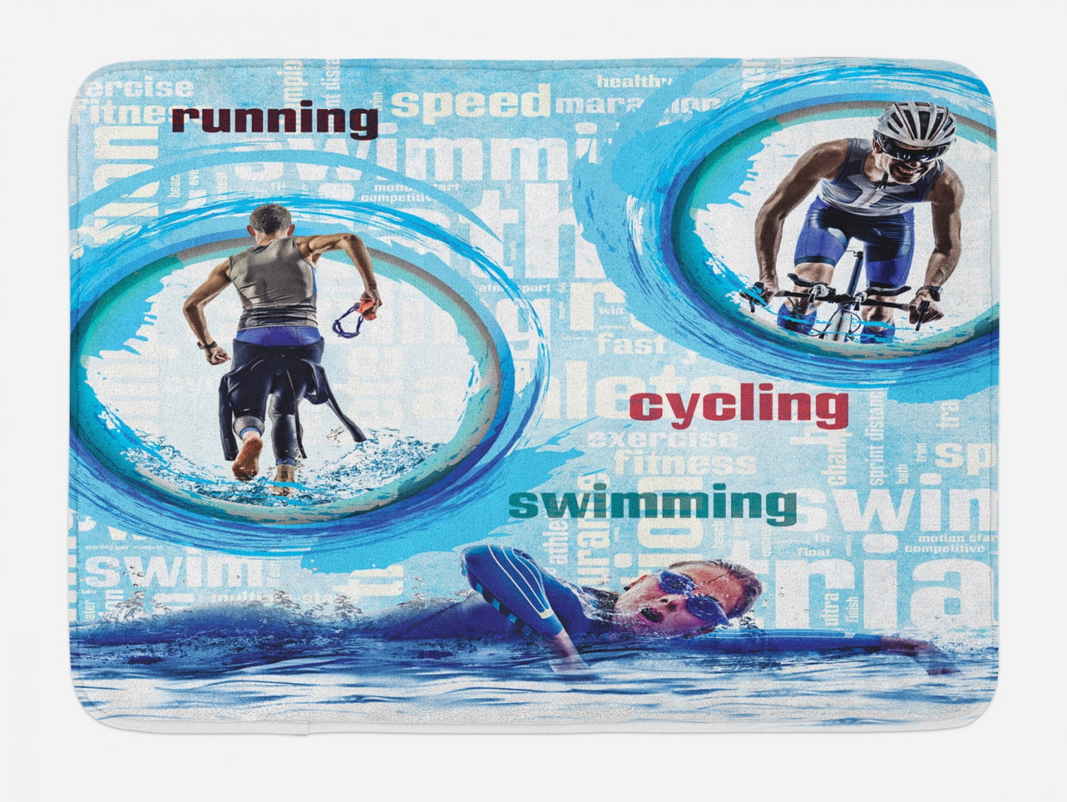 Triathlon Bath Mat, Olympics Sports Themed Composition with Running ...