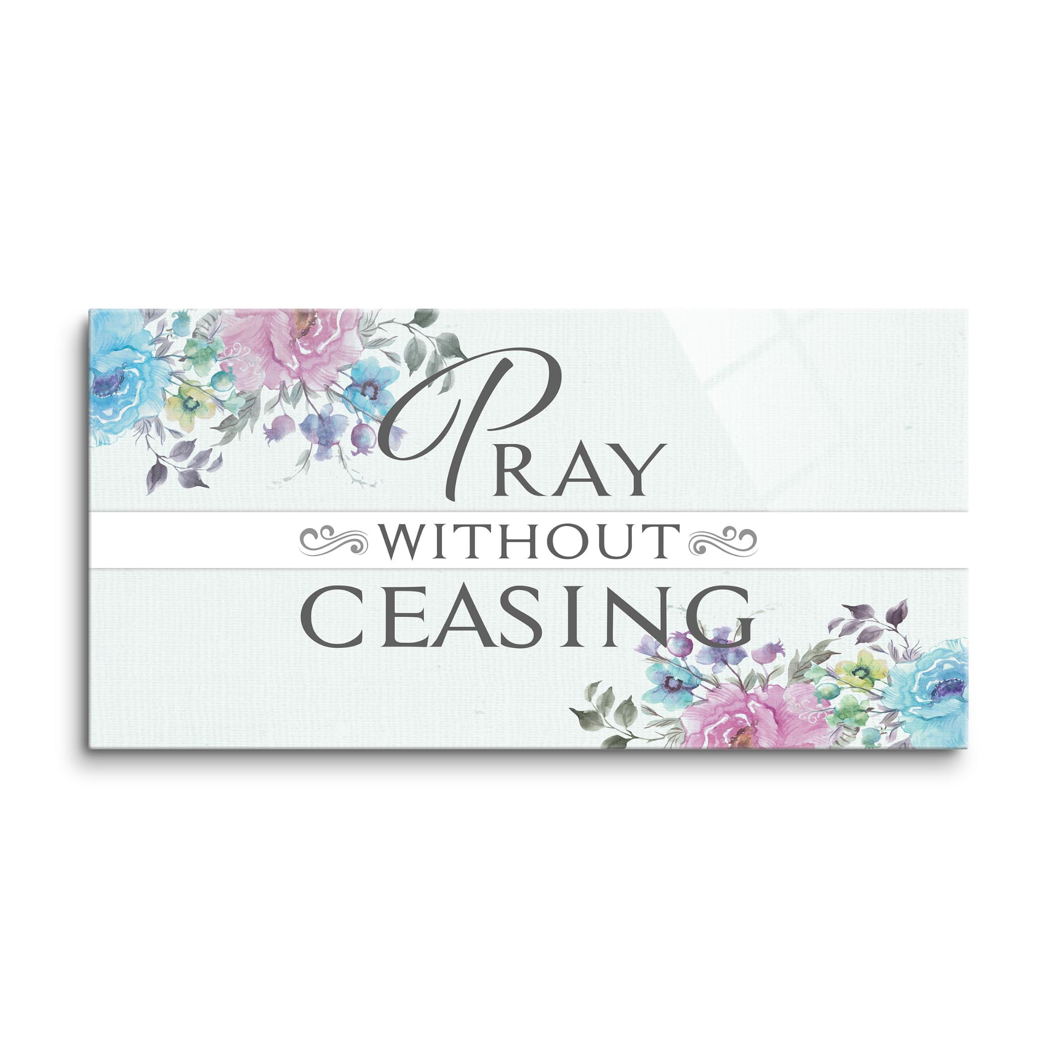 Pray Without Ceasing Lilac Blue Floral 16 x 8 Glass Wall Hanging Sign ...