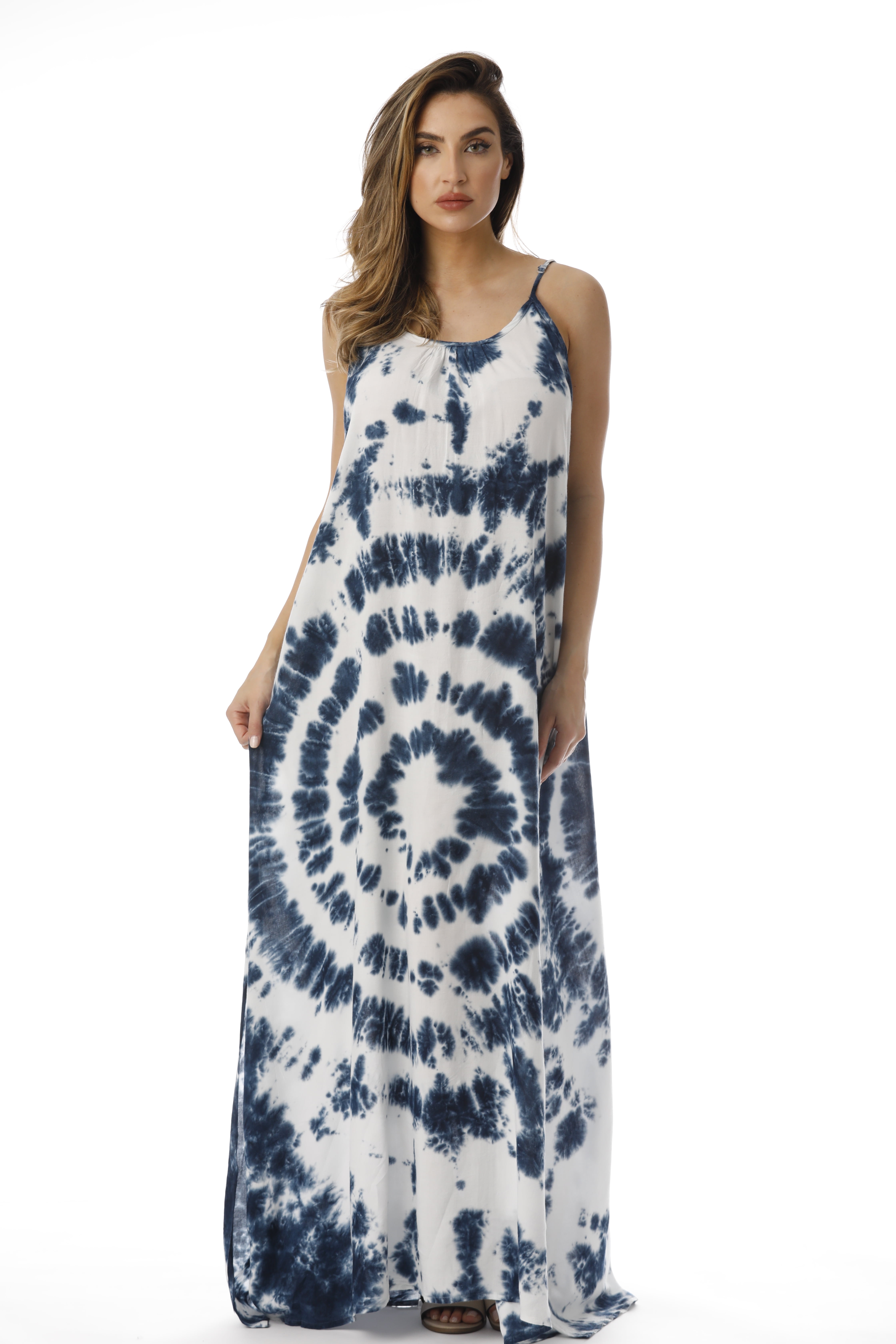 Riviera Sun Tie Dye Spaghetti Strap Maxi Dress (Navy White, Large ...