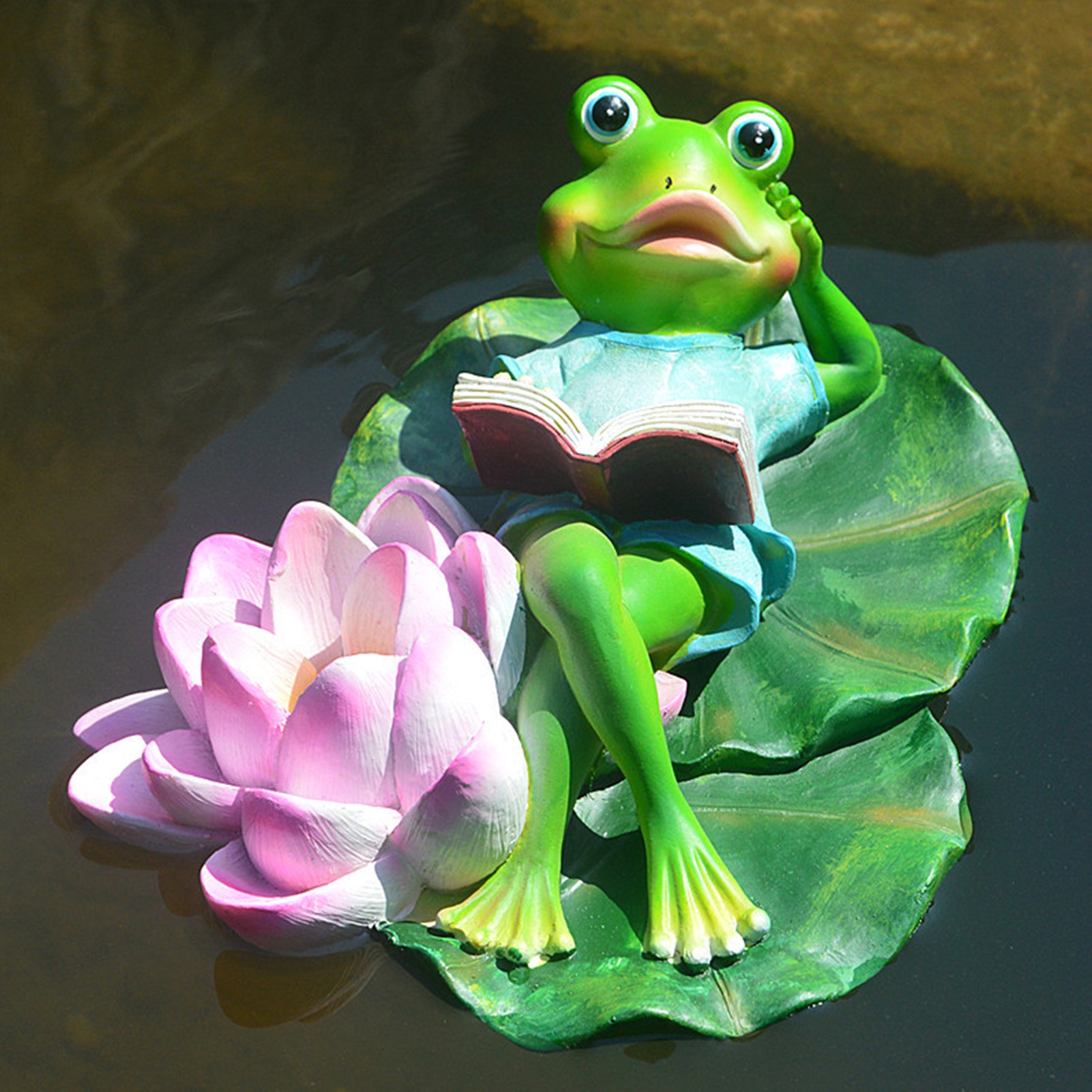 Happy Date Garden Pond Decor, Floating Frog on Leaf with Smile ...