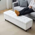 51" PU Storage Ottoman Bench with Hidden Storage Solid Wood Leg Nails ...
