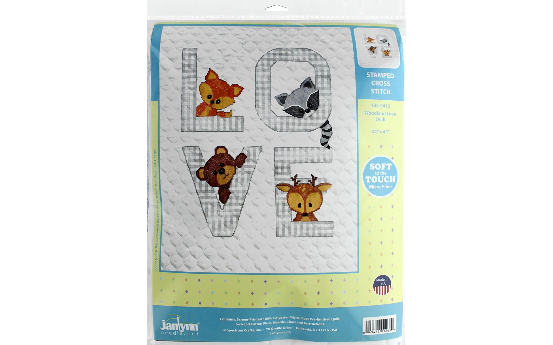 JanLynn Stamped Quilt Cross Stitch Kit 34"X43"-Woodland Love - Stitched ...