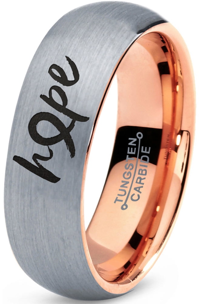 Tungsten Optomistic Hope Awareness Ribbon Band Ring 7mm Men Women ...