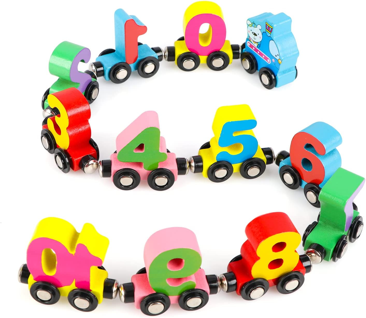 12PCS Train Toys for 2 3 4 Year Old, Wooden Train Set Toy for Toddler ...