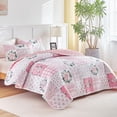 3pc King Quilt Set, Pink/White Floral, Microfiber, All-Season (1 Quilt ...