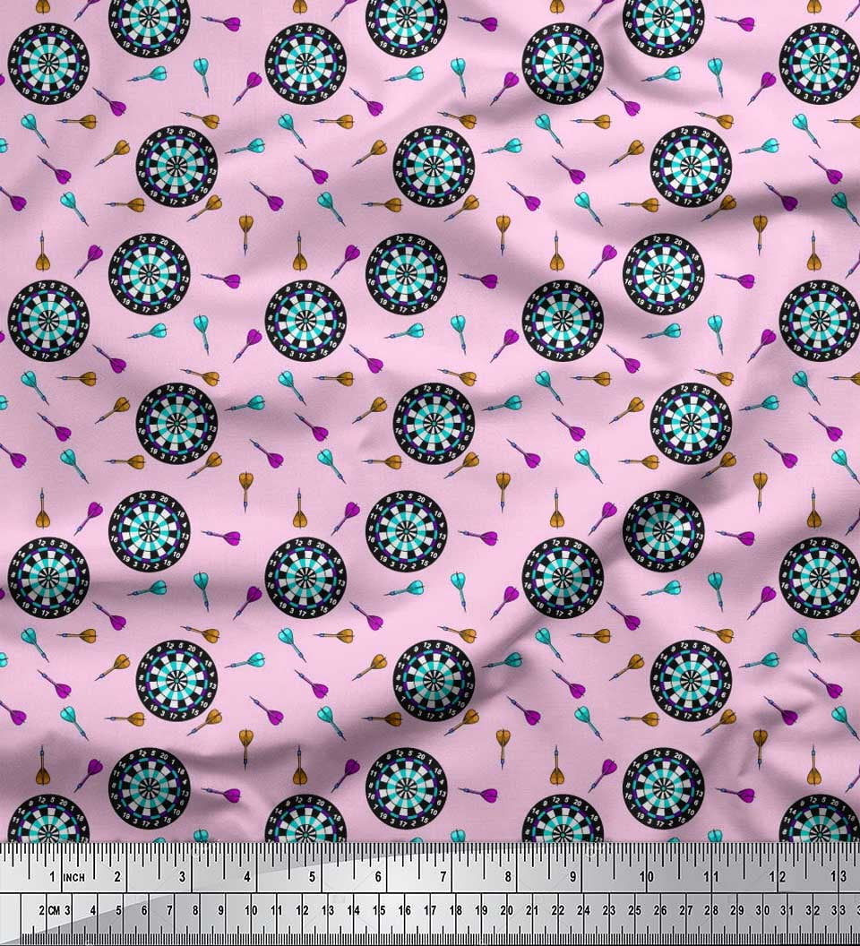 Soimoi Crepe Silk Fabric Dart Board Sports Print Fabric by The Yard 42 ...