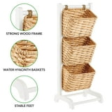 mDesign Water Hyacinth 3-Tiered Storage Baskets Floor Stand - White ...