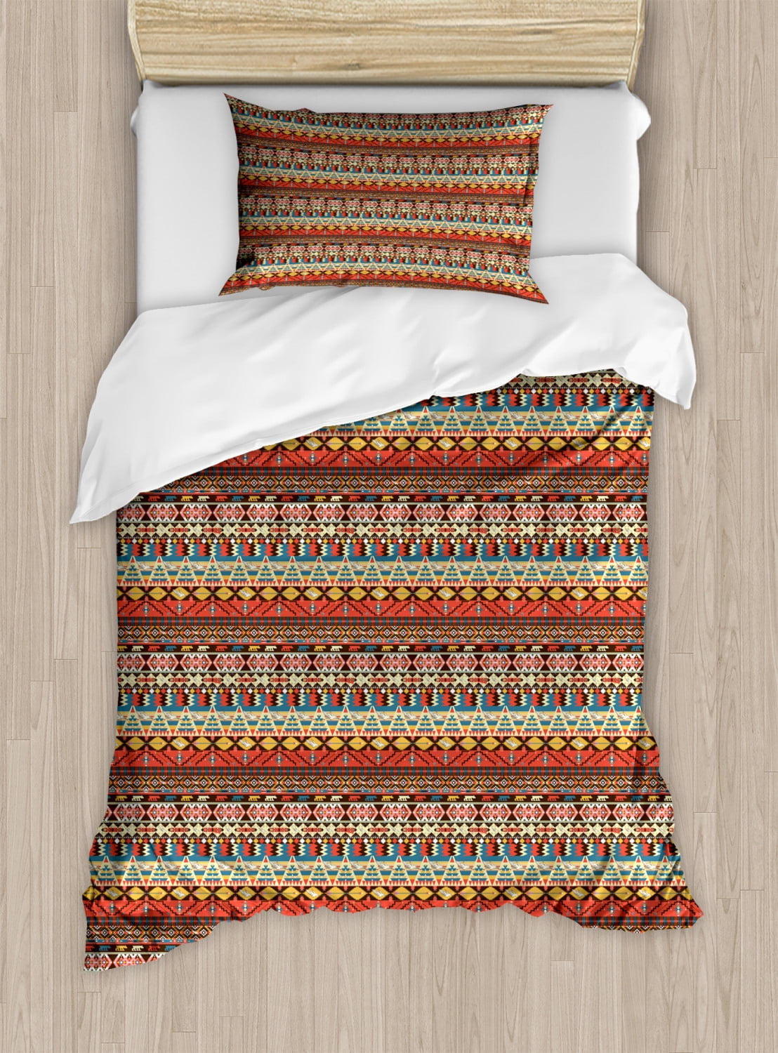 Colorful Twin Size Duvet Cover Set, Aztec Pattern with Birds Flowers ...