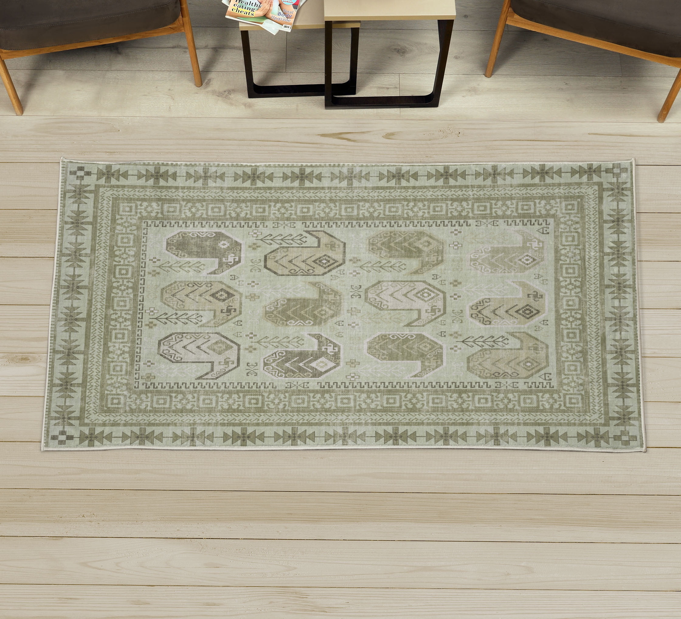 Tribal Decorative Rug, Classic Ethnic Themed Grunge Abstract Leafy ...