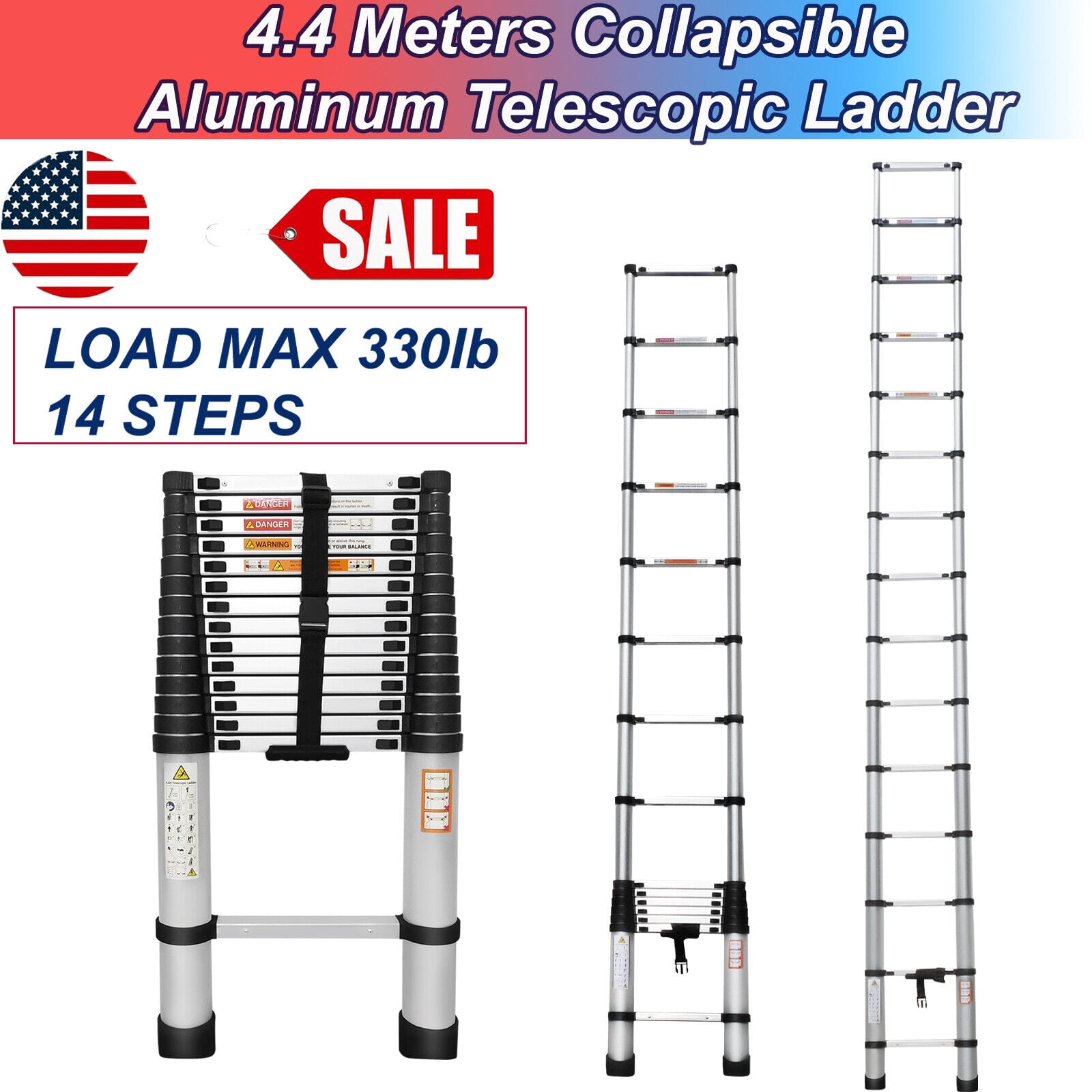 Dayplus 14FT Aluminium Telescoping Extension Ladder, Collapsible ...