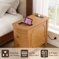 End Table with Charging Station, Narrow Side Table with 2 Drawer, Wood ...
