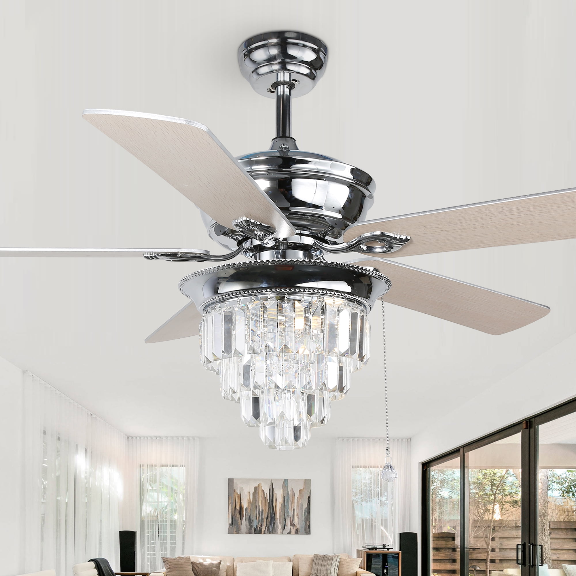 "Walmart 52"" Silver Crystal Ceiling Fan, Dimmable LED, 3-Speed ...
