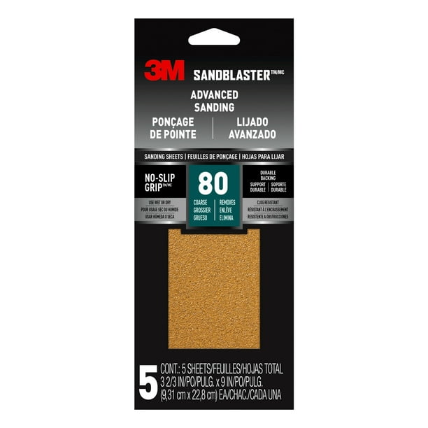 3M SandBlaster™ Advanced Sanding Sheet, 80 Grit, 3 2/3 in. x 9 in., 5 ...