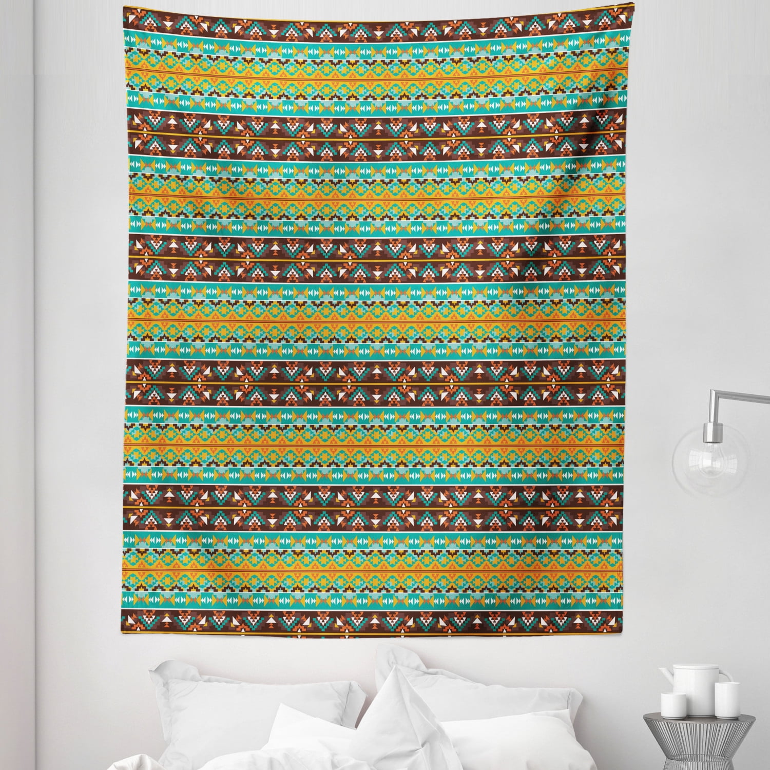 Retro Tapestry, Retro Style Tribal Aztec Motif Pattern with Geometric ...