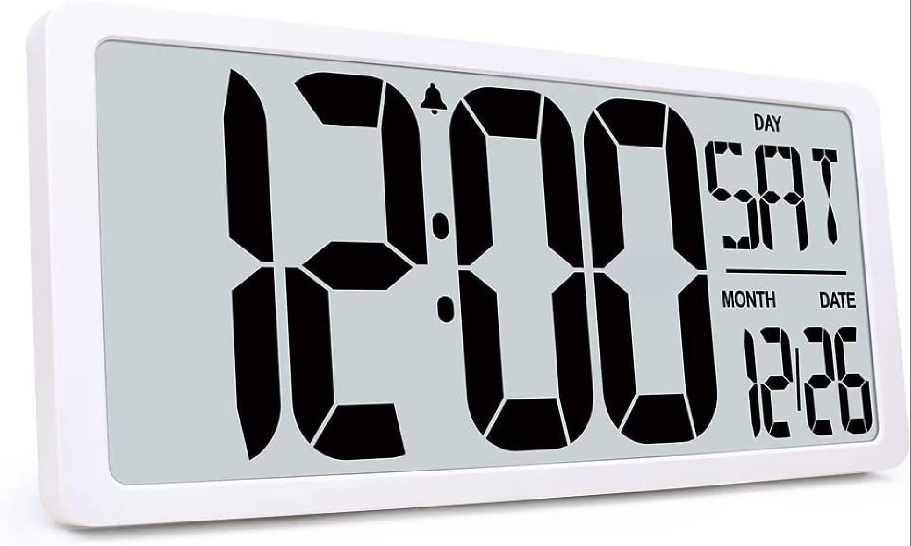 Large Digital Wall Clock, LCD Large Display Electronic Alarm Clock,14 ...
