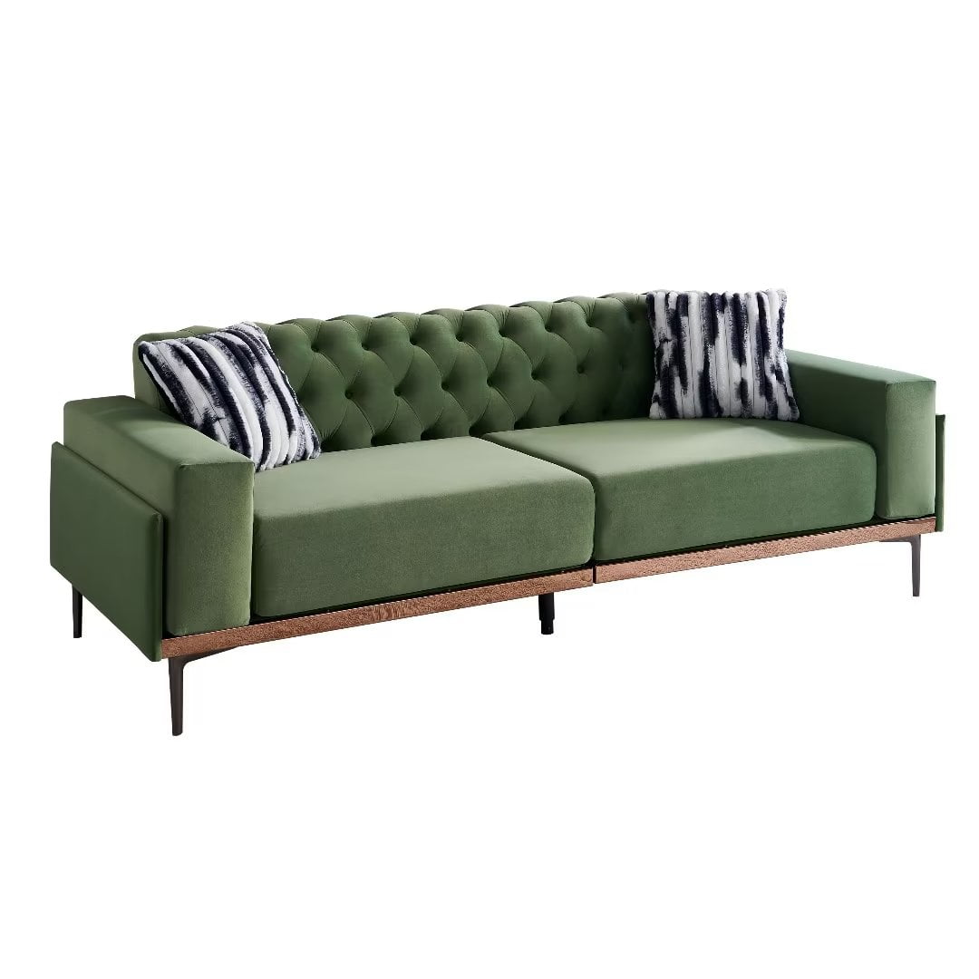84.6"Accent Sofa, Modern Velvet Sofa Couch with 2 Pillows, Extra Long ...