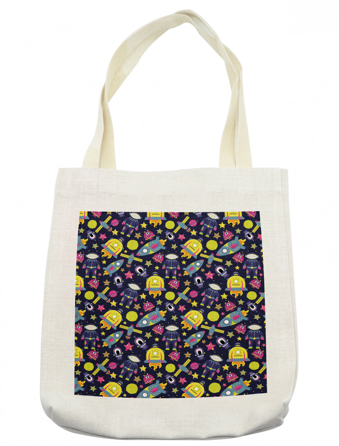 Alien Tote Bag, Vibrant Concept of Spaceships Planets Satellites and ...