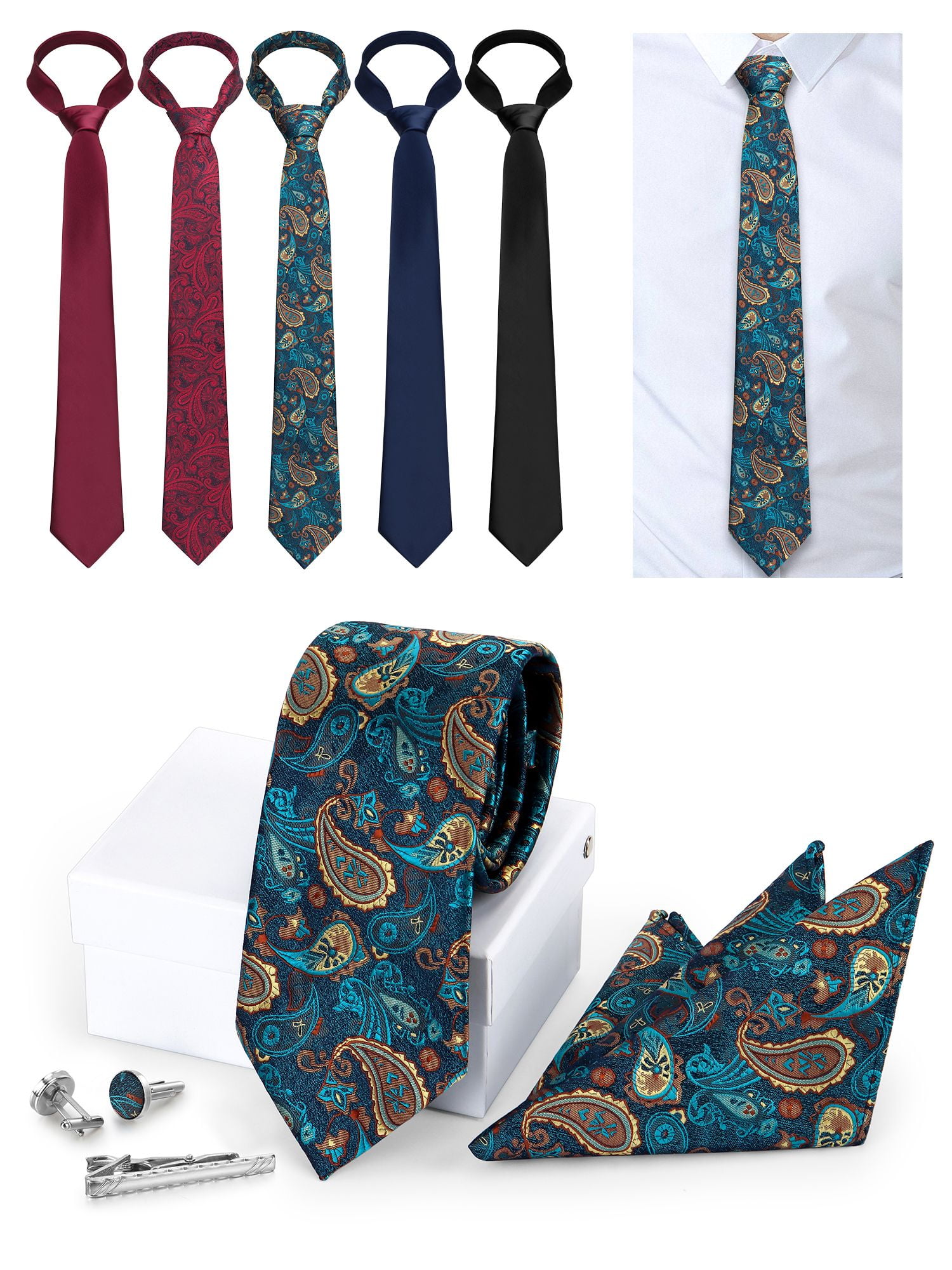 Gustave Men's Solid Color Formal Necktie Set Tie and Handkerchief ...