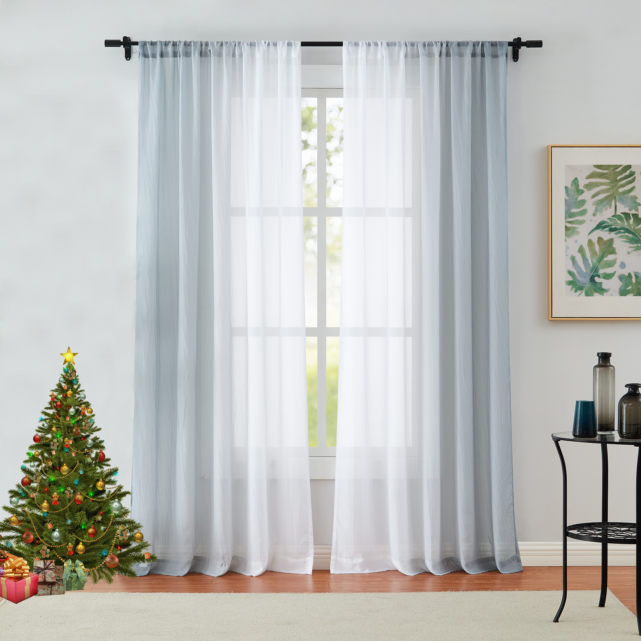 Junvictex Grey Ombre Crushed Chiffon Sheer Crinkle Curtains for Living ...