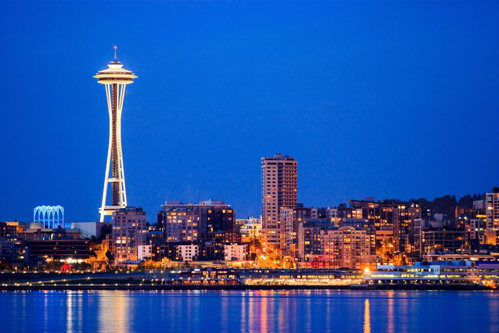 Downtown Seattle Skyline at Night Space Needle Photo Photograph Cool ...