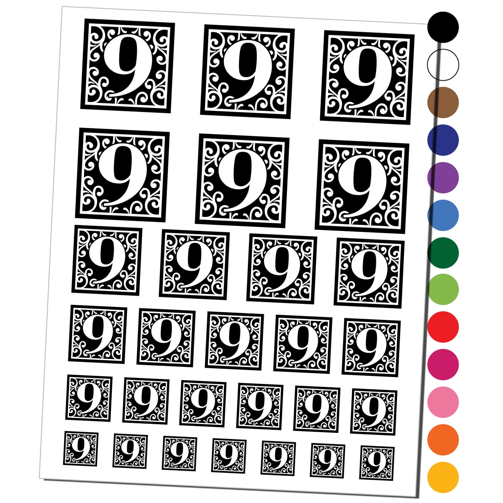 Monogram Swirls Number 9 Nine Water Resistant Temporary Tattoo Set Fake ...