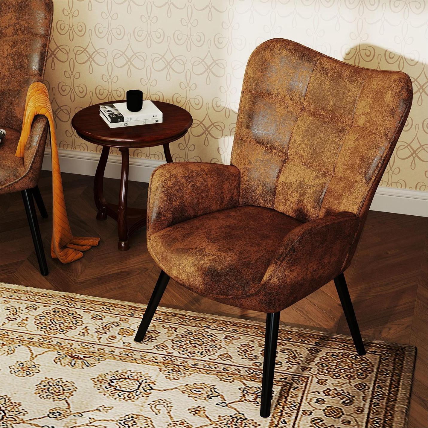 Homy Casa Accent Chair with Brown Faux Suede Upholstery, Wing Back ...