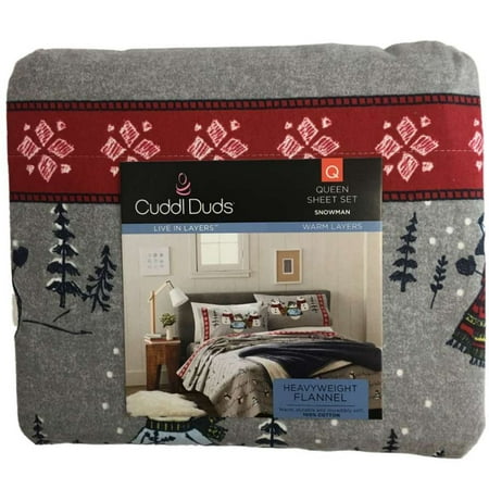 Cuddle Duds Flannel Sheet Set Gray Snowman Queen Bed Sheets Bedding ...