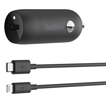 Belkin 18W USB-C Car Charger + USB-C Cable with Lightning Connector ...