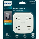 Philips Surge Tap, 3 Outlet, 1 USB-A, 1 USB-C, 12W, 980J, White ...