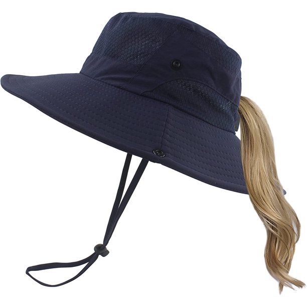 Muryobao Women Ponytail Sun Hat Summer UV Protection Cap Outdoor Waterpoor Foldable Mesh Wide ...