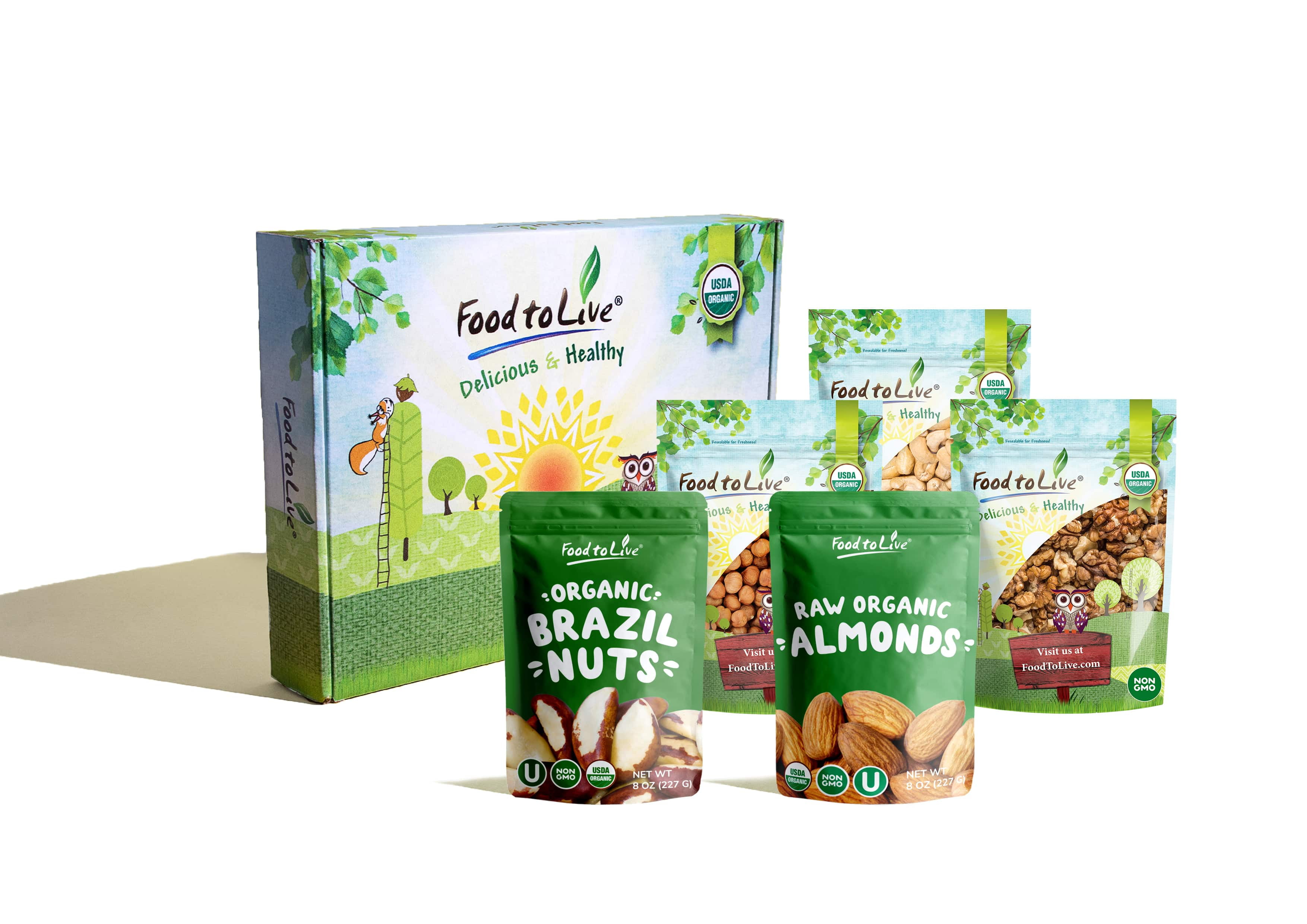 Organic Raw Nuts in a Gift Box - A Variety Pack of Almonds, Cashews ...