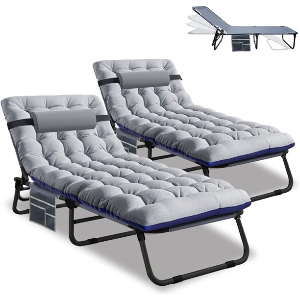 Slsy 2 Pack Folding Chaise Lounge Chair 5-Position, Folding Cot, Heavy ...