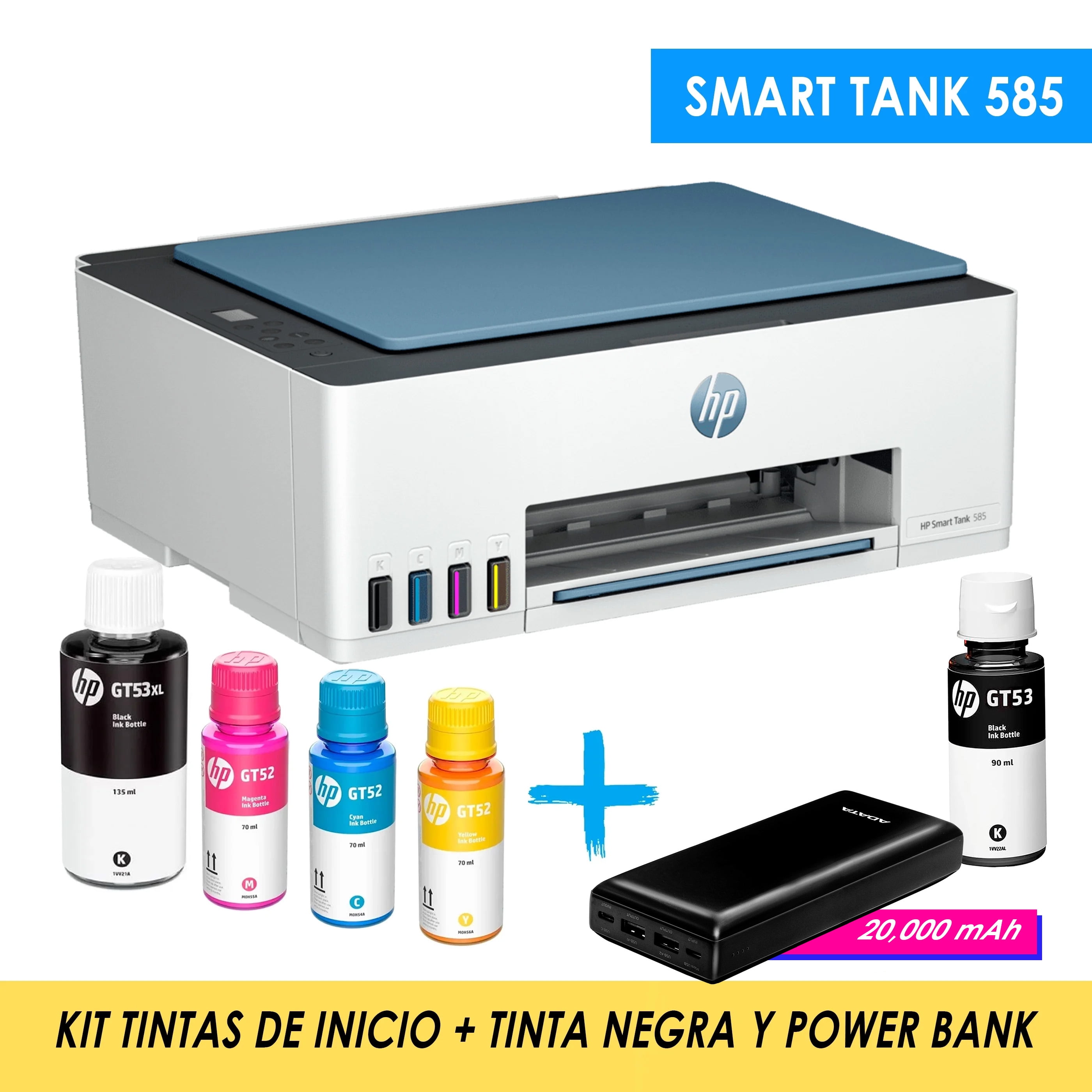 Multifuncional HP Smart Tank 585 con Sistema de Tinta Continua Wi-Fi USB + TINTA Y POWERBANK ...