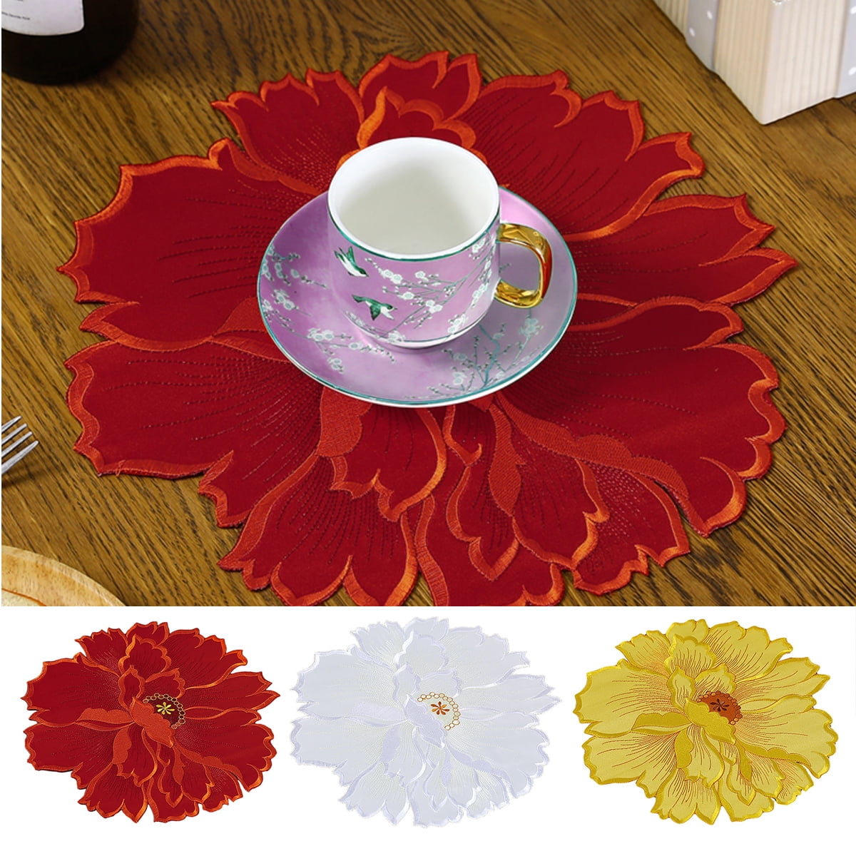 Vnanda 4Packs Flower Placemats for Dining Table Table Mats Hollow Out ...