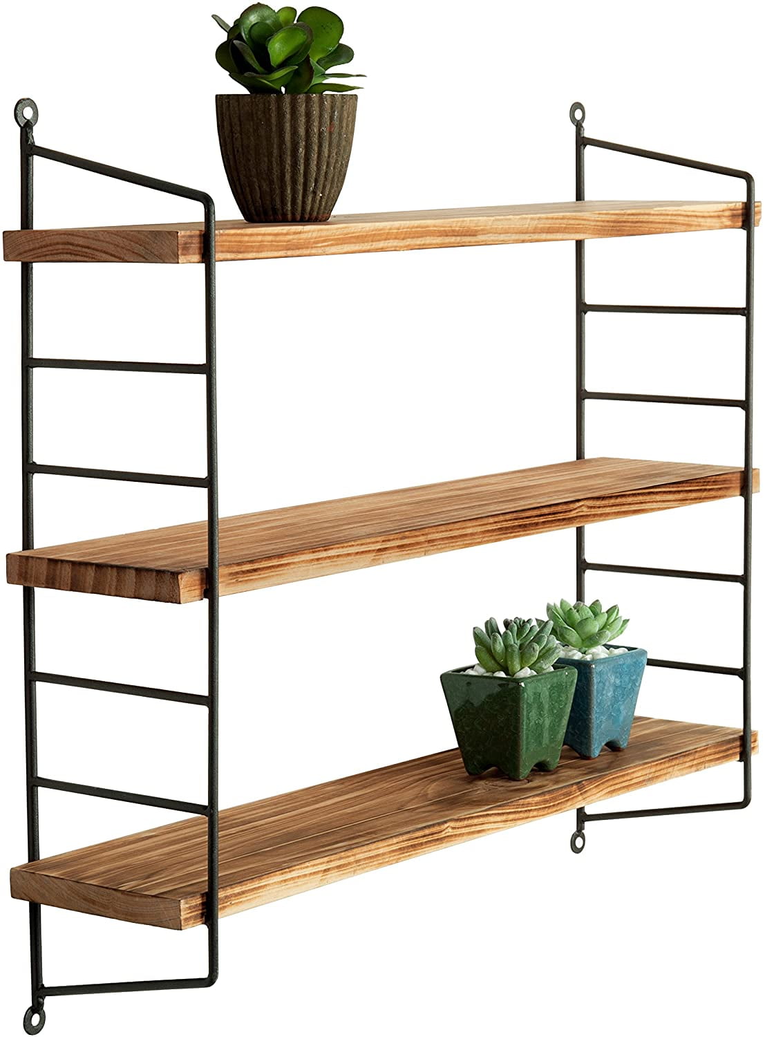 MyGift 23 inch Brown Wood 3 Tier Floating Shelves with Black Metal Wall ...
