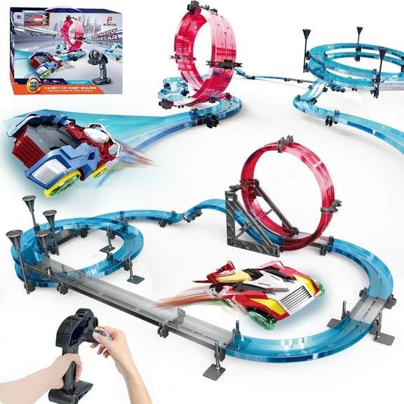 Magic Tracks Mega Set: Flex Glow in the Dark Racetrack with 2 LED Race ...