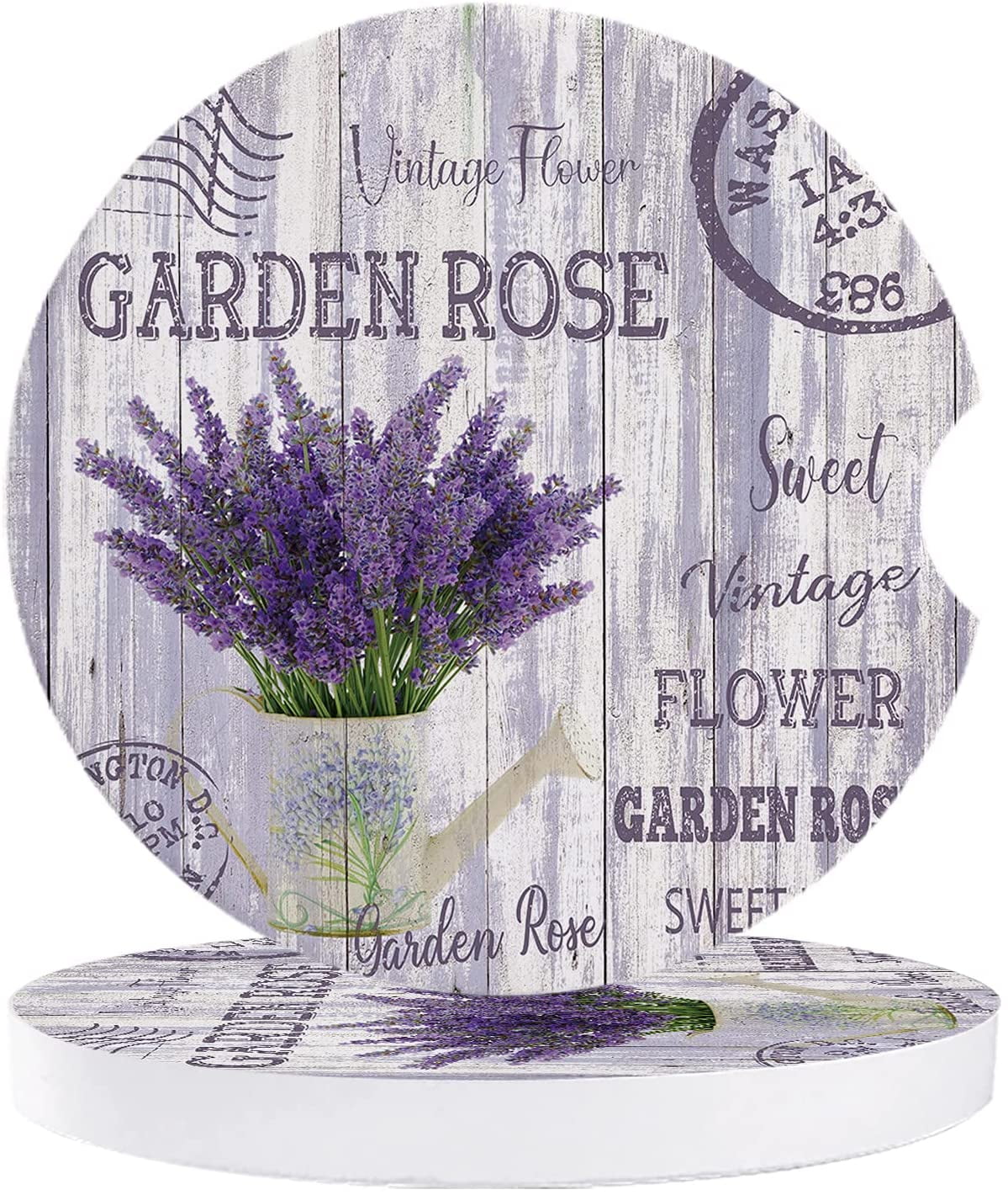 FMSHPON Purple Lavender Flowers Vintage Wood Grain Set of 6 Car Coaster ...