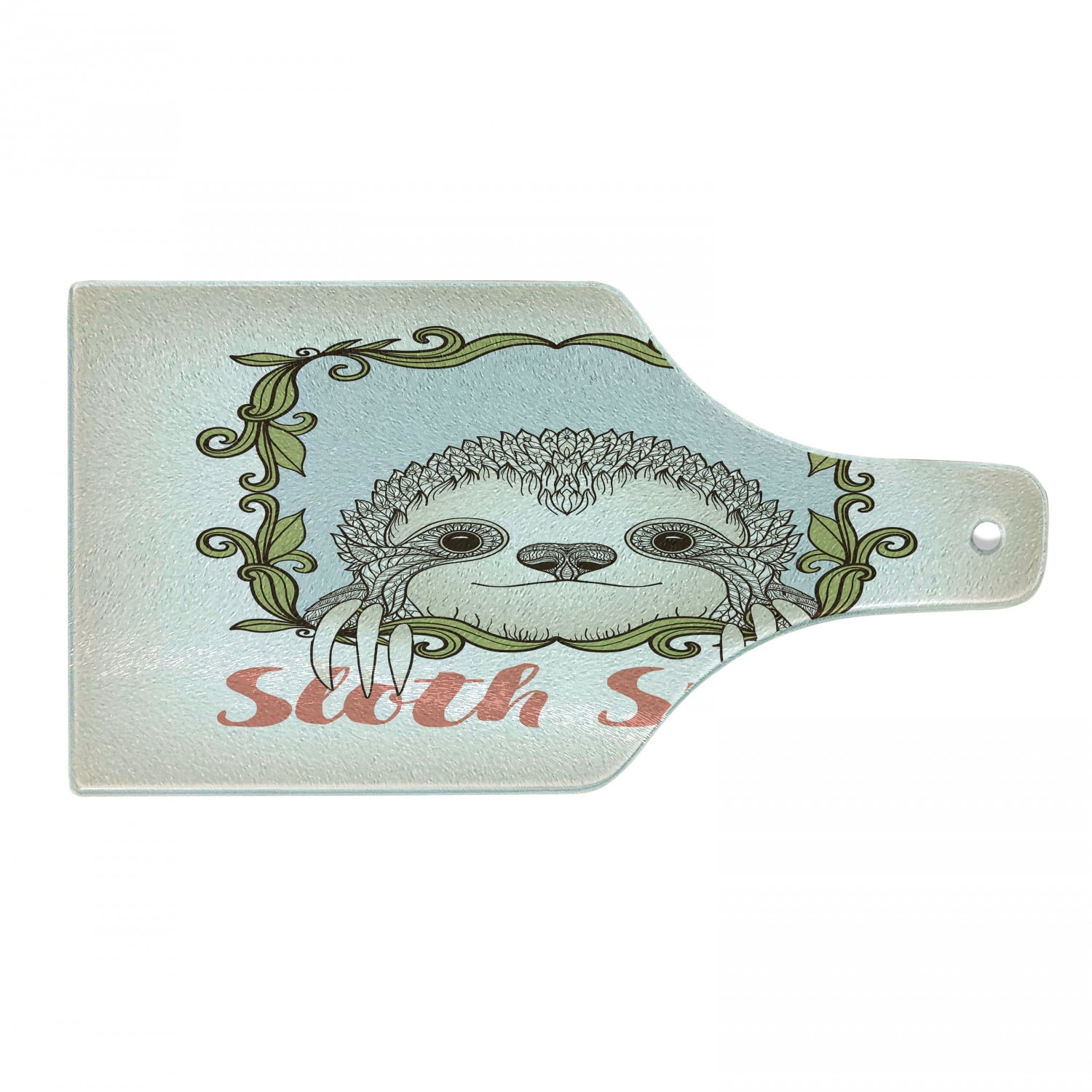 Sloth Cutting Board, Exotic Animal in Floral Frame Smile Theme Mammal ...