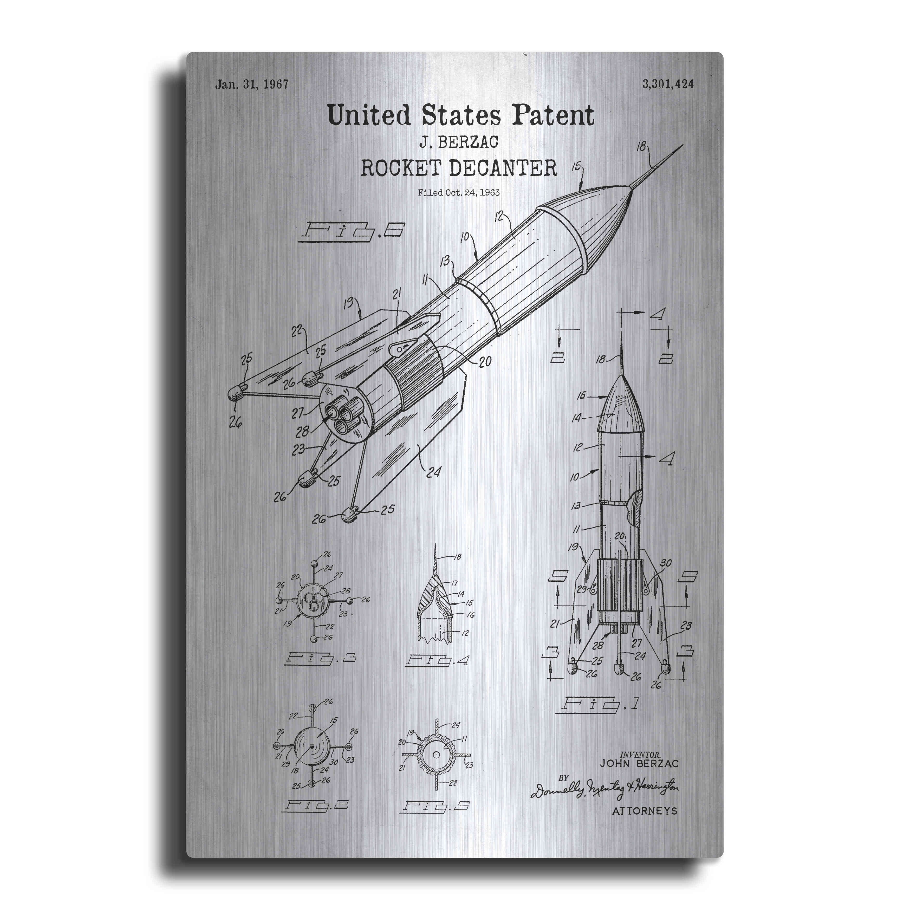 Luxe Metal Art 'Rocket Ship Blueprint Patent White' Acrylic Glass Wall ...