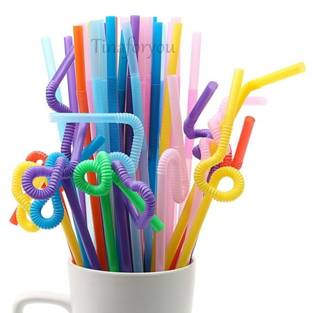 50~100x Bendable Plastic Random Drinking Straws Striped Birthday ...