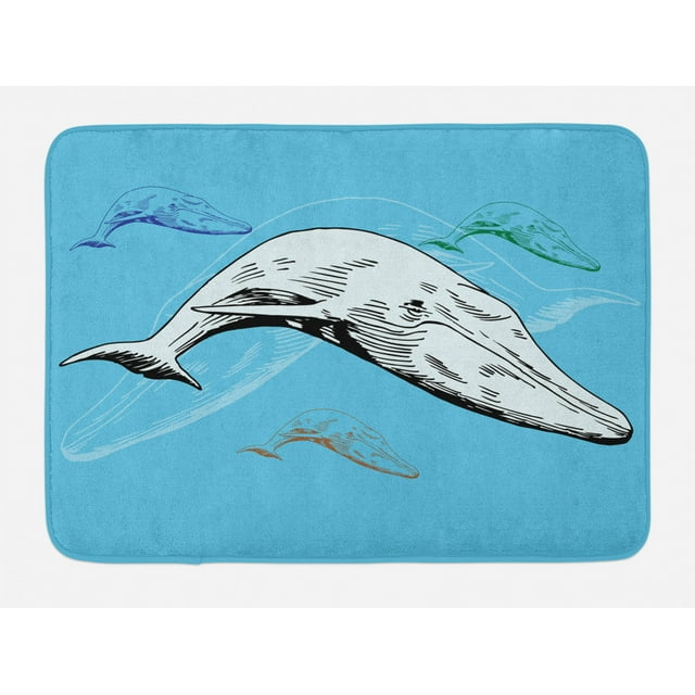 Whale Bath Mat, Shoal of Whales in Colors Swimming In the Ocean ...