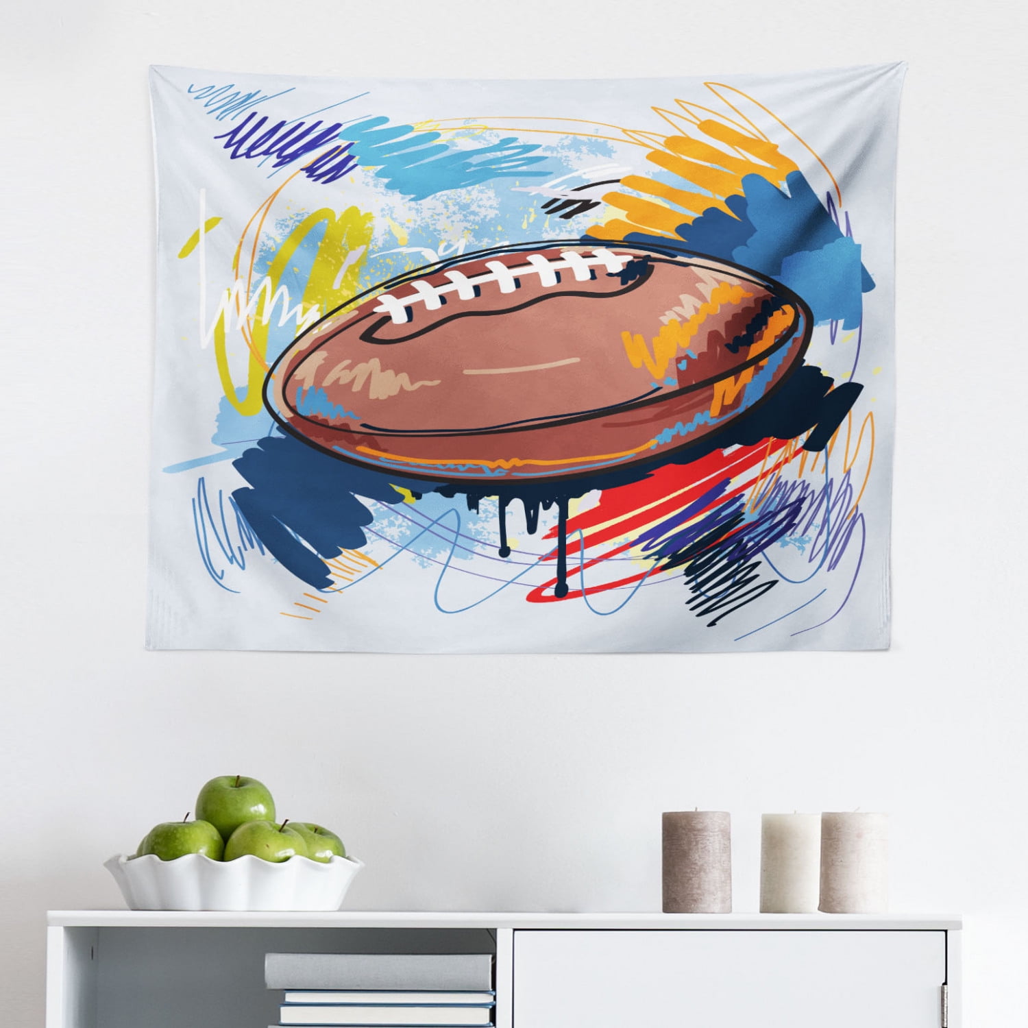 Sports Tapestry, Rugby Player in Action Running Success in Arena ...