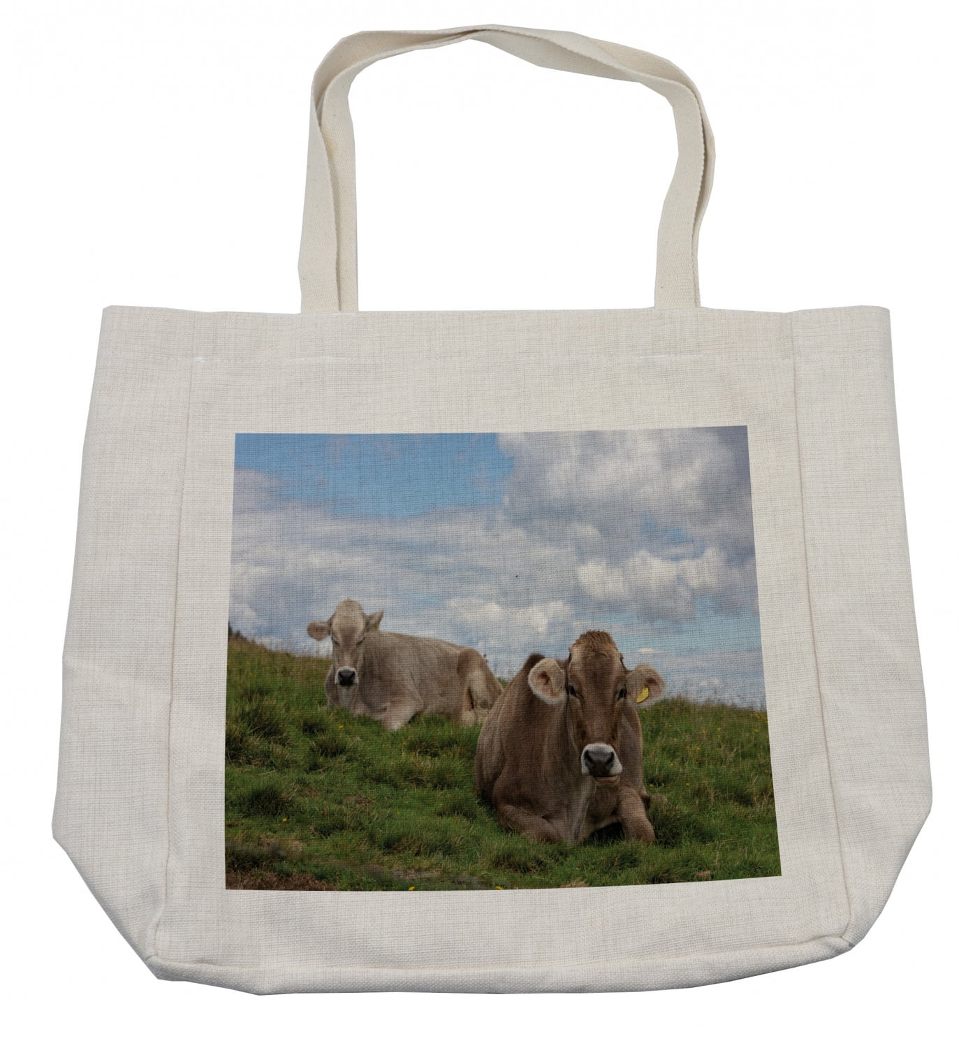 Farm Animal Shopping Bag, Agriculture Themed Photo of Resting Cows on ...