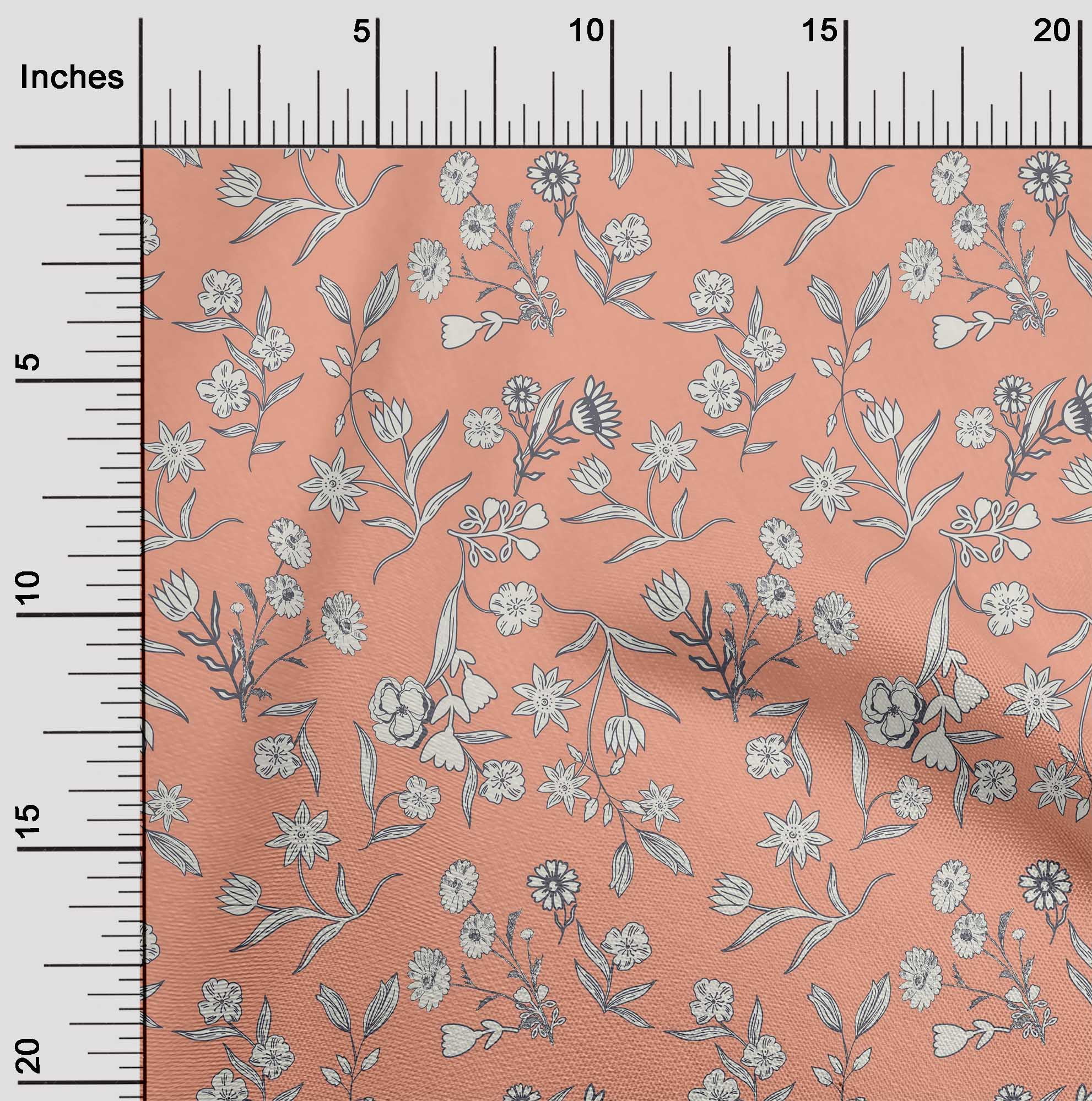 oneOone Silk Tabby Peach Fabric Leaves & Floral Artistic Diy Clothing ...