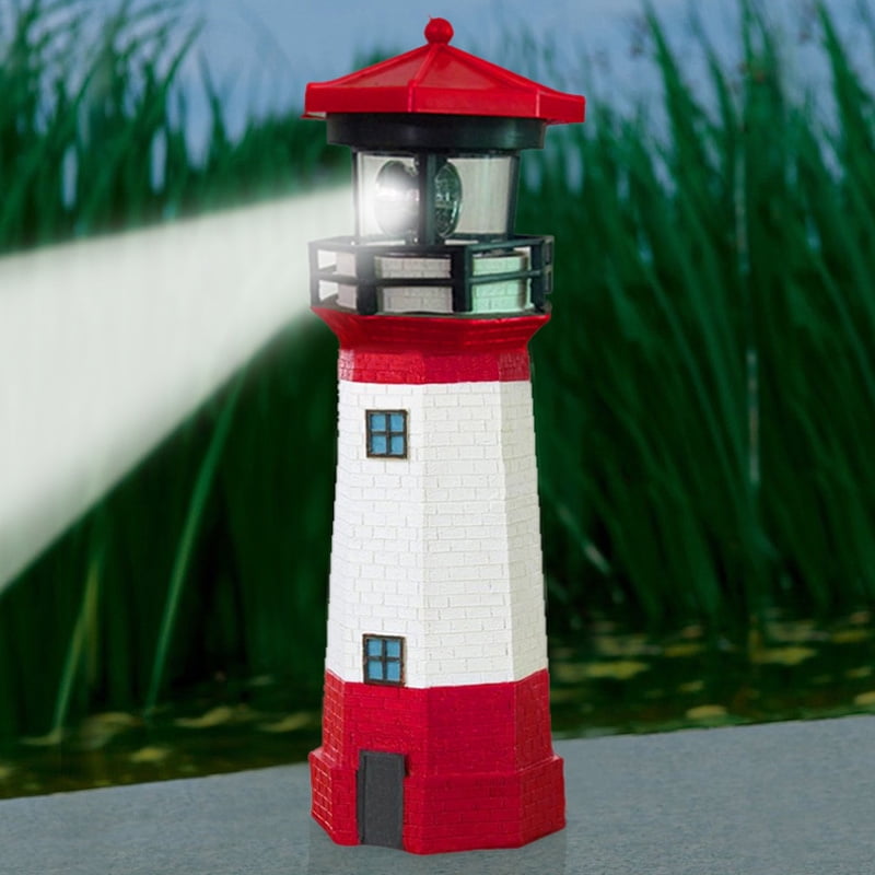 Solar Powered Lighthouse with Rotating Lamp Bulb Garden Ornament Patio ...