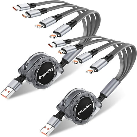 Bismdky Retractable Multi Charging Cable 2Pack 3.3FT 4 in 1 Multiple ...