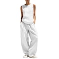 Cutuoiiu Casual Vacation Outfits for Summer Solid Color Round Neck ...